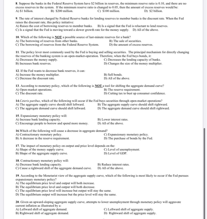 Solved 8. Suppose the banks in the Federal Reserve System | Chegg.com