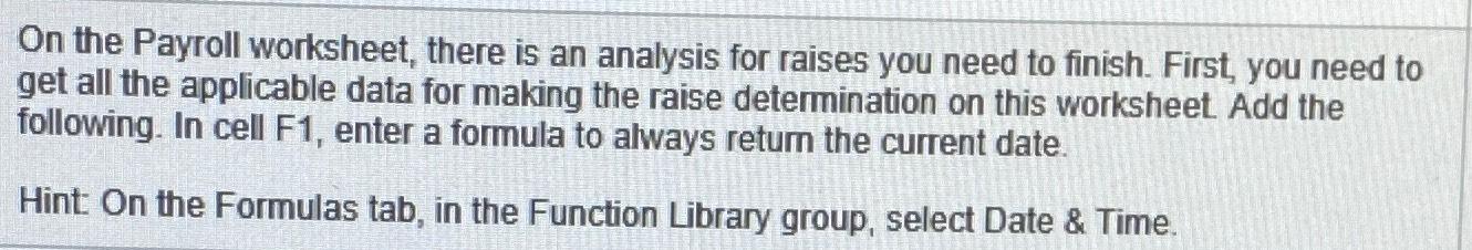 Solved On the Payroll worksheet, there is an analysis for | Chegg.com