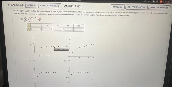 Solved rate at which the sequence of partial sums approaches | Chegg.com
