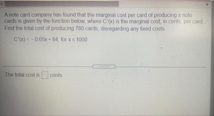 Solved A note card company has found that the marginal cost | Chegg.com