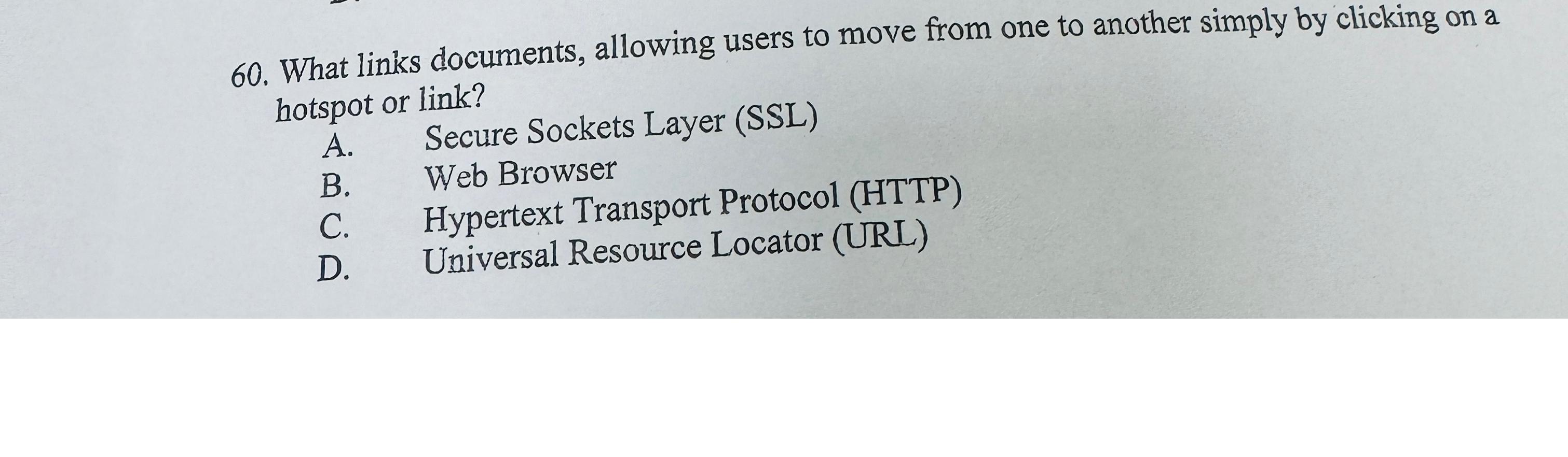 Solved What links documents, allowing users to move from one | Chegg.com