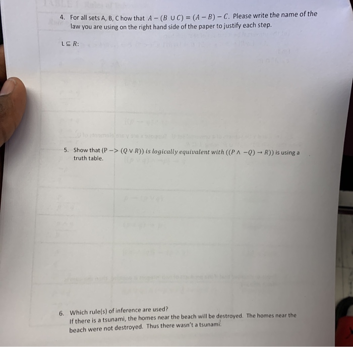 Solved 4. For all sets A, B, C how that A-(BUC) = (A-B-C. | Chegg.com