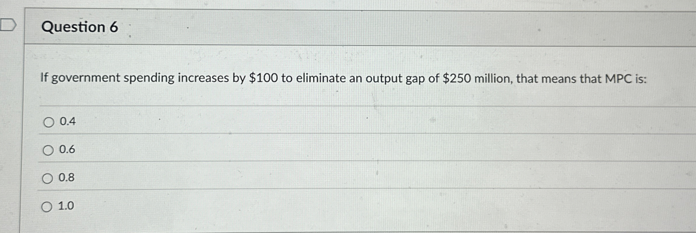 Solved Question 6If government spending increases by $100 | Chegg.com