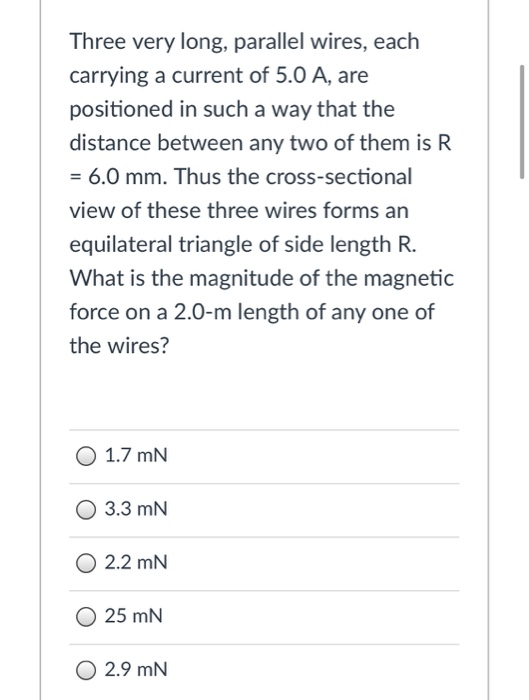 Solved Three very long, parallel wires, each carrying a | Chegg.com