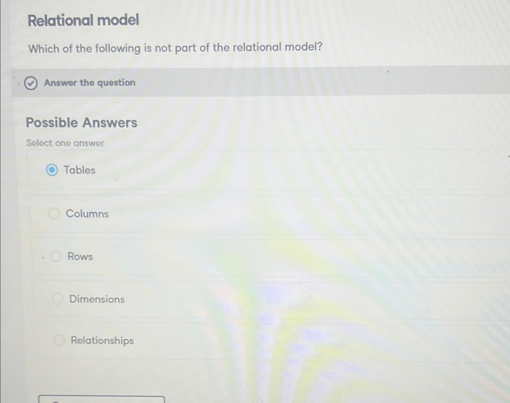 Solved Relational modelWhich of the following is not part of | Chegg.com