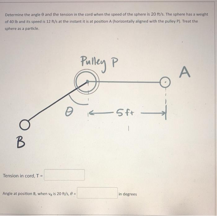 Solved Determine the angle and the tension in the cord when | Chegg.com