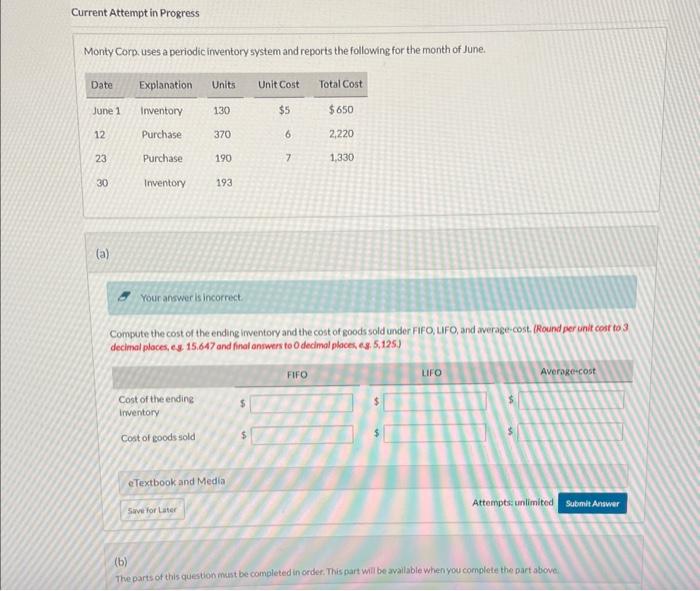 Solved Current Attempt in Progress Monty Corp. uses a | Chegg.com