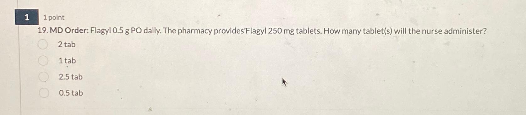Solved 11 ﻿point19. ﻿MD Order: Flagyl 0.5g ﻿PO daily. The | Chegg.com