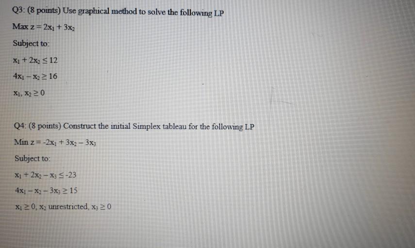 Solved Q3: (8 points) Use graphical method to solve the | Chegg.com