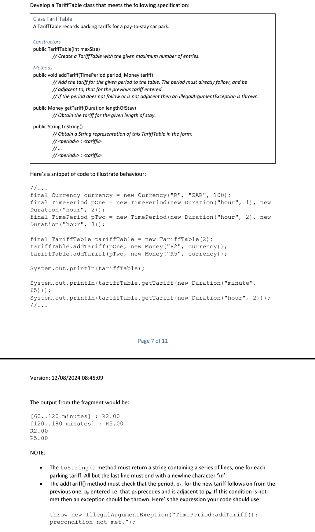Solved Develop a TariffTable class that meets the following | Chegg.com