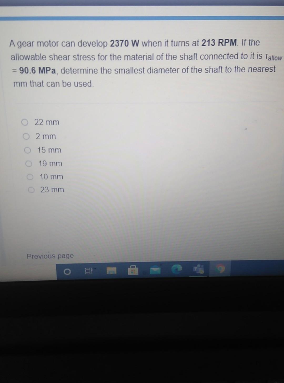 Solved A gear motor can develop 2370 W when it turns at 213 | Chegg.com