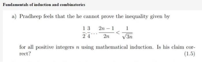 Solved Fundamentals of induction and combinatorics a) | Chegg.com