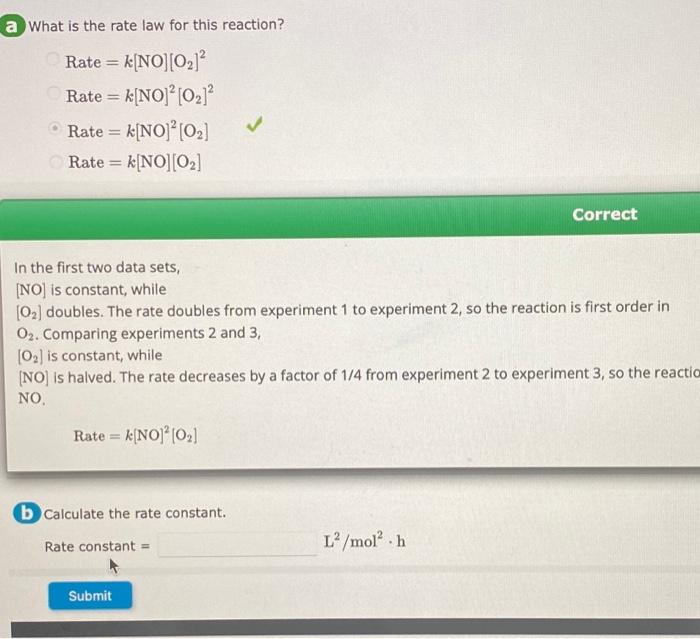 Solved Data for the reaction 2NO(g)+O2( g)→2NO2( g) are | Chegg.com