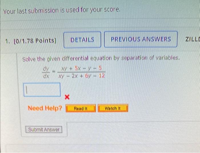 Solved Your last submission is used for your score. Solve | Chegg.com