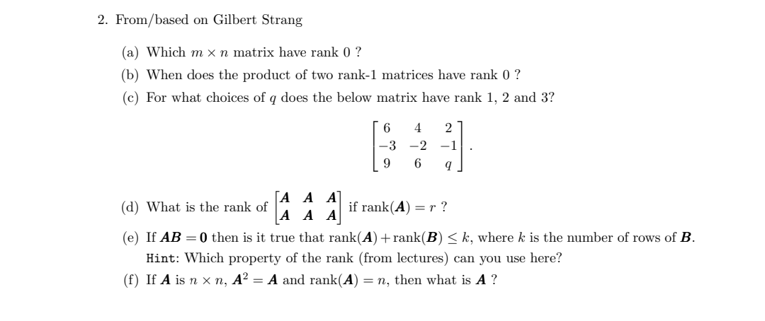 Solved From/based on Gilbert Strang (a) Which m×n matrix | Chegg.com