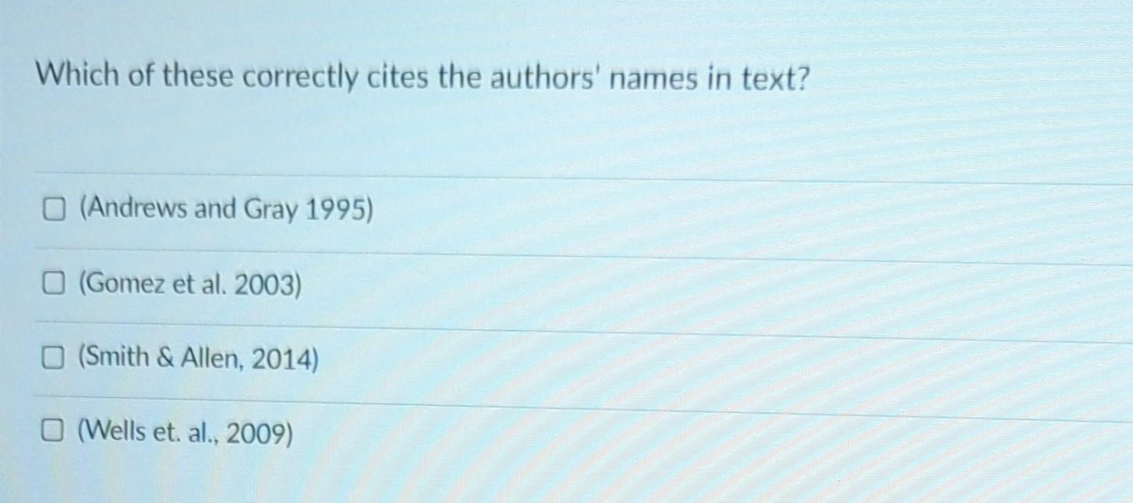 Which of these correctly cites the authors' names in | Chegg.com