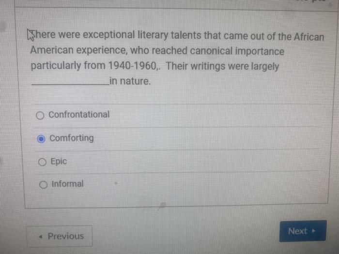 Solved here were exceptional literary talents that came out | Chegg.com