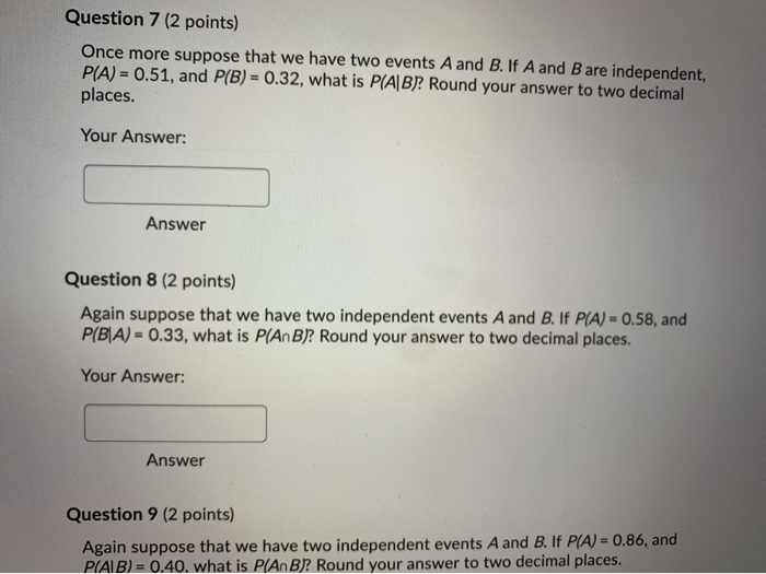 Solved Question 1 (2 points) Suppose that we have two events | Chegg.com
