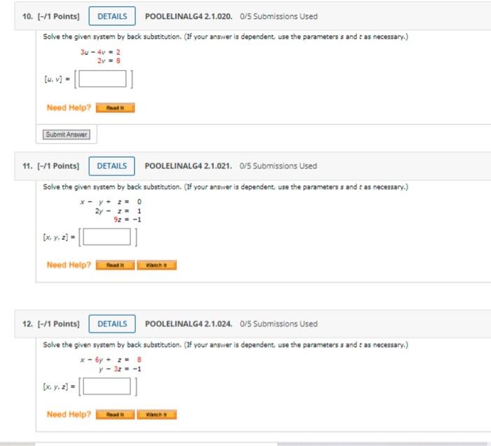 Solved 10. [-/1 Points] DETAILS POOLELINALG4 2.1.020.0/5 | Chegg.com