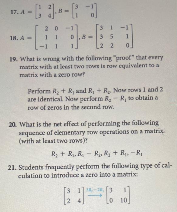 17. A=[1324],B=[31−10] 18. | Chegg.com