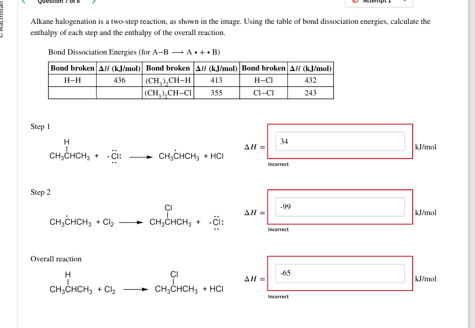 Solved Alkane halogenation is a two-step reaction, as shown | Chegg.com