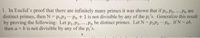 Solved 1. In Euclid's proof that there are infinitely many | Chegg.com