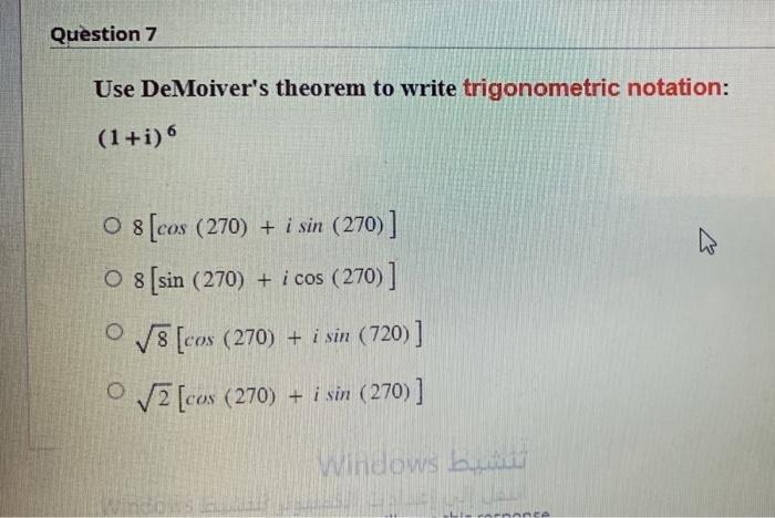 Solved Use DeMoiver's theorem to write trigonometric | Chegg.com