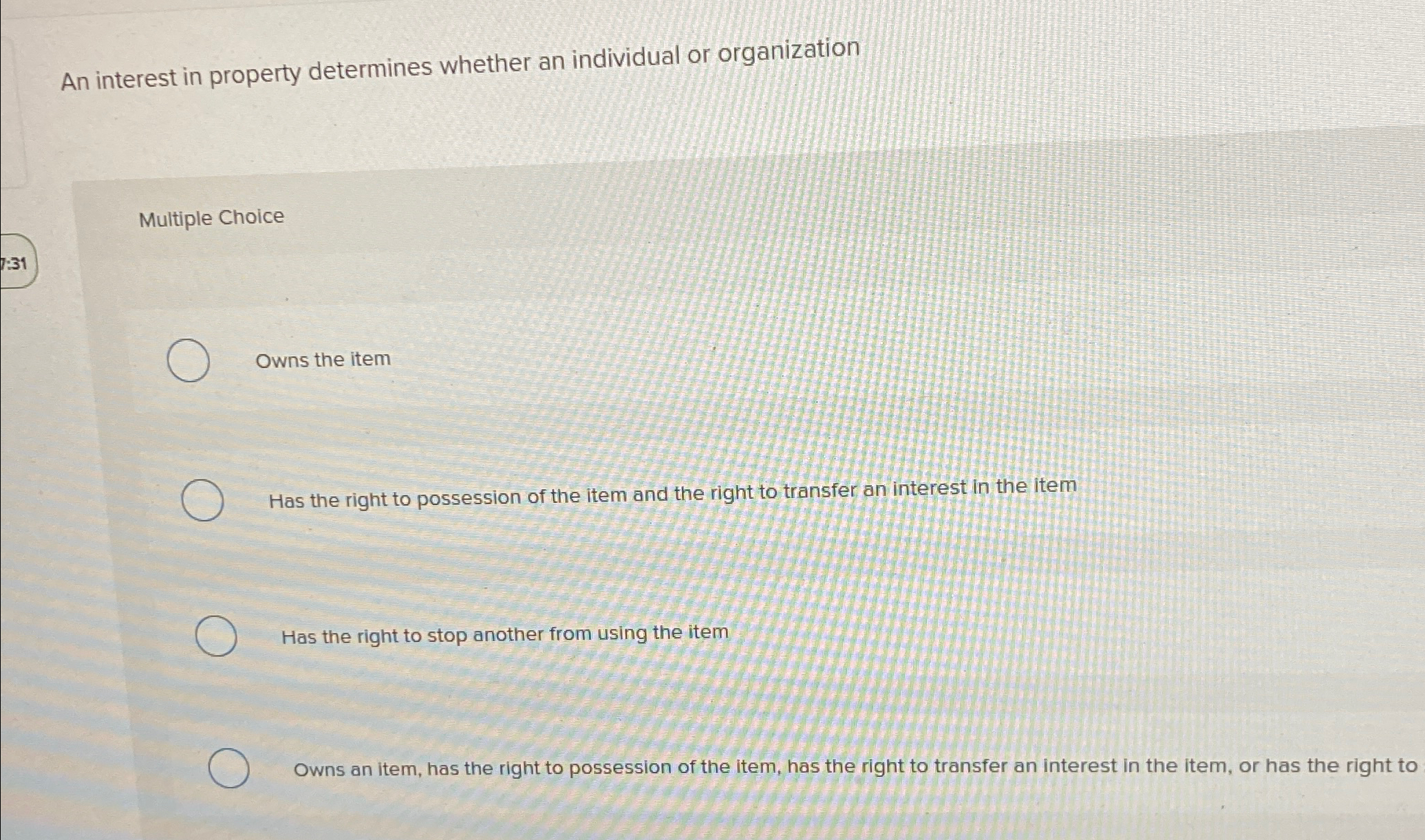 Solved An interest in property determines whether an | Chegg.com