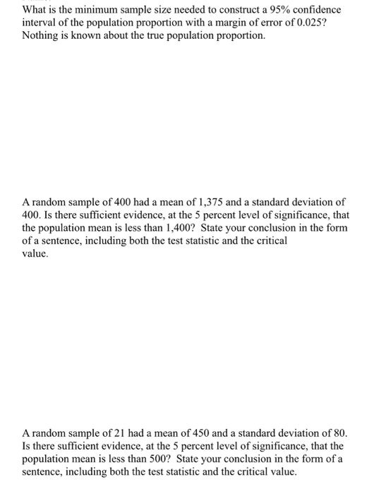 Solved What is the minimum sample size needed to construct a | Chegg.com