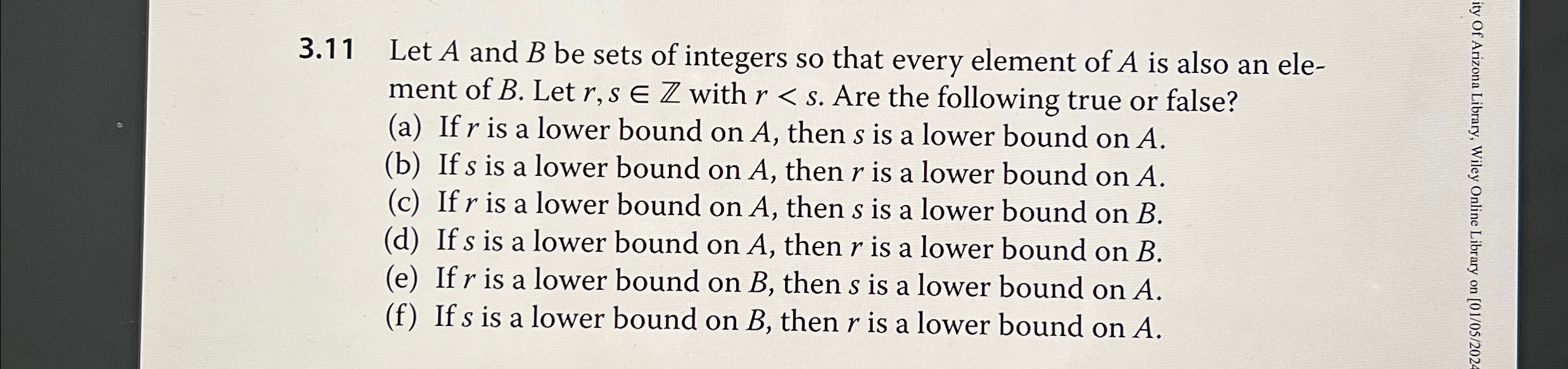 Solved 3.11 ﻿Let A and B ﻿be sets of integers so that every | Chegg.com