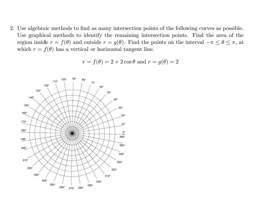 Solved 2. Use algebraic methods to find as many intersection | Chegg.com