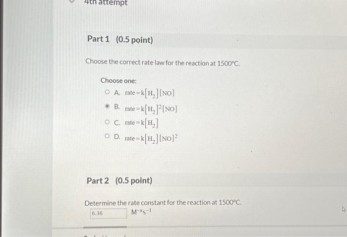 Solved 11 Question (1 point) Hydrogen gas reduces NO2 N N2 | Chegg.com