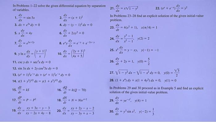 Solved In Problems 1-22 solve the given differential | Chegg.com