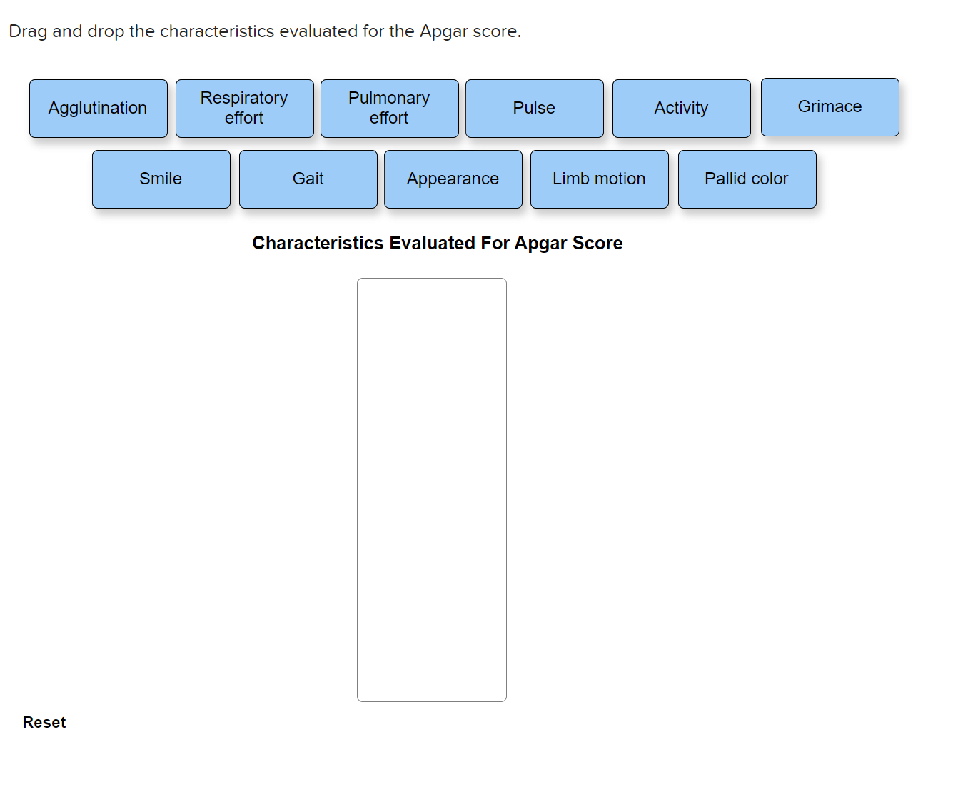Solved Drag and drop the characteristics evaluated for the | Chegg.com