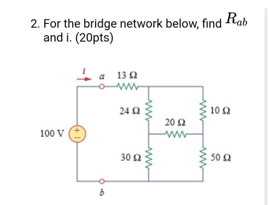 Solved 2. For the bridge network below, find Rab and i. | Chegg.com