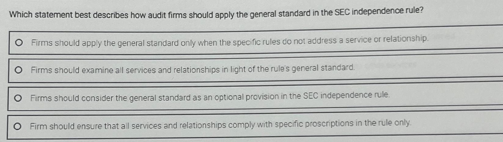 Solved Which statement best describes how audit firms should | Chegg.com