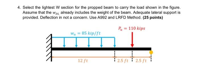 Solved 4. Select the lightest W section for the propped beam | Chegg.com