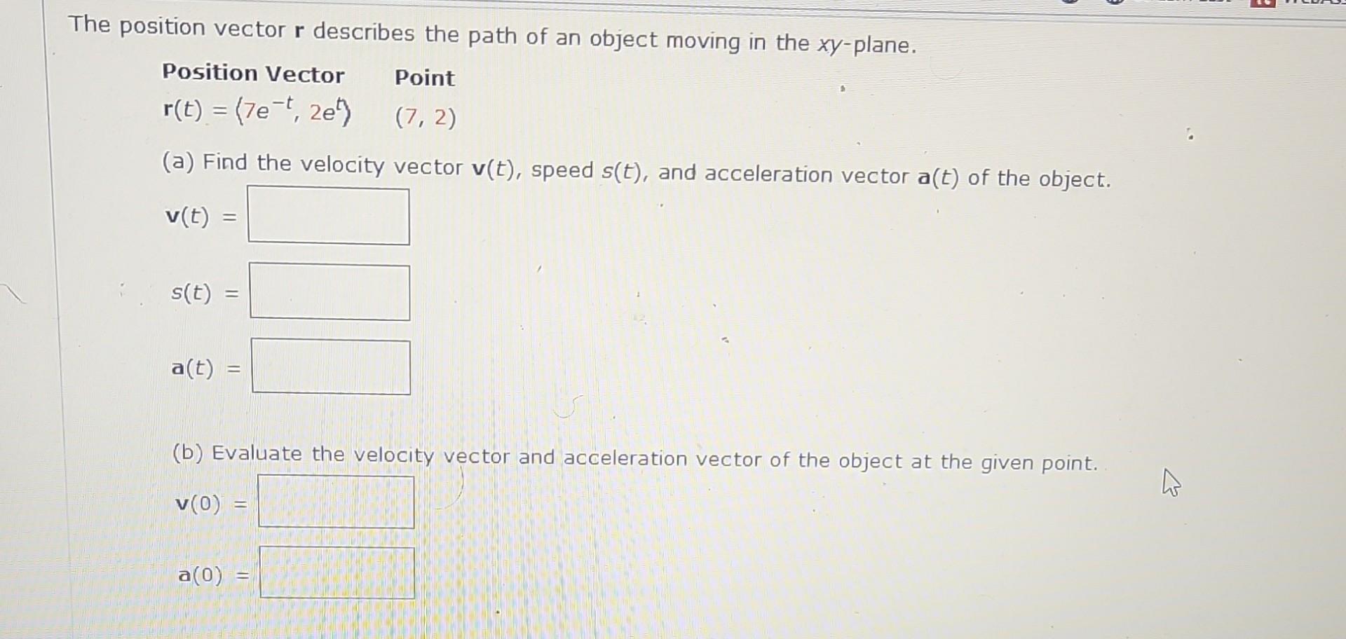 Solved The Position Vector R Describes The Path Of An Object