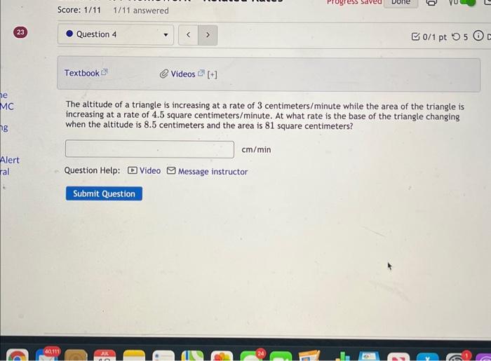 Solved The altitude of a triangle is increasing at a rate of | Chegg.com