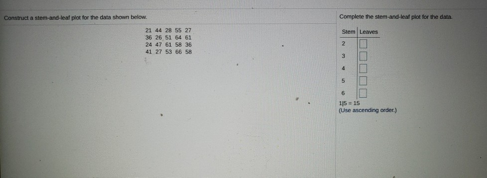 Solved Construct A Stem And Leaf Plot For The Data Shown 6722