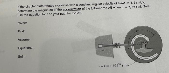 Solved If the circular plate rotates clockwise with a | Chegg.com