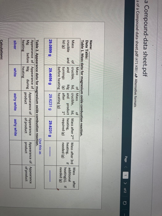 Solved a Compound-data sheet.pdf a of a Compound-data | Chegg.com