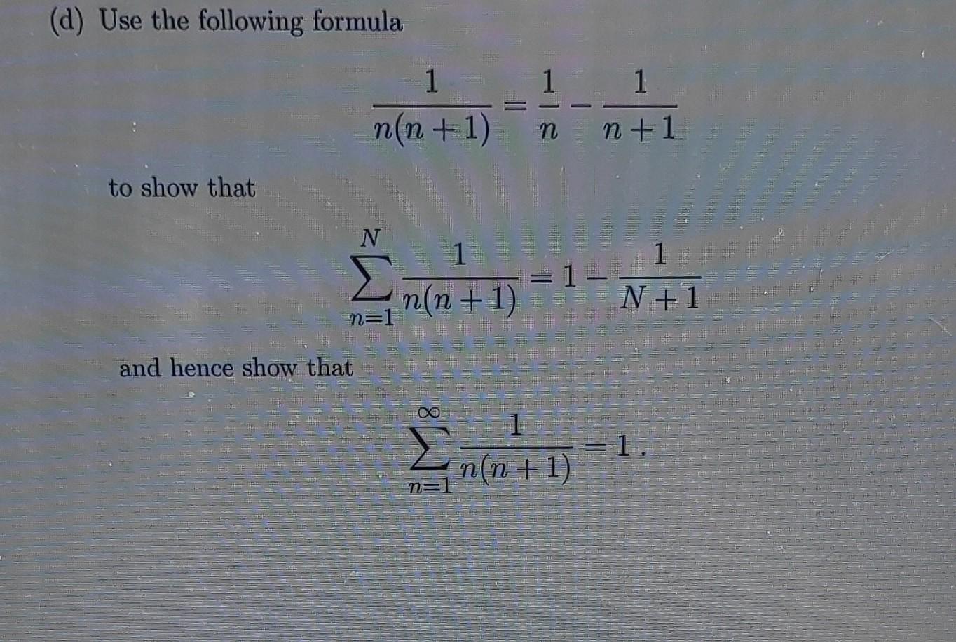Solved (d) Use the following formula \\[ | Chegg.com