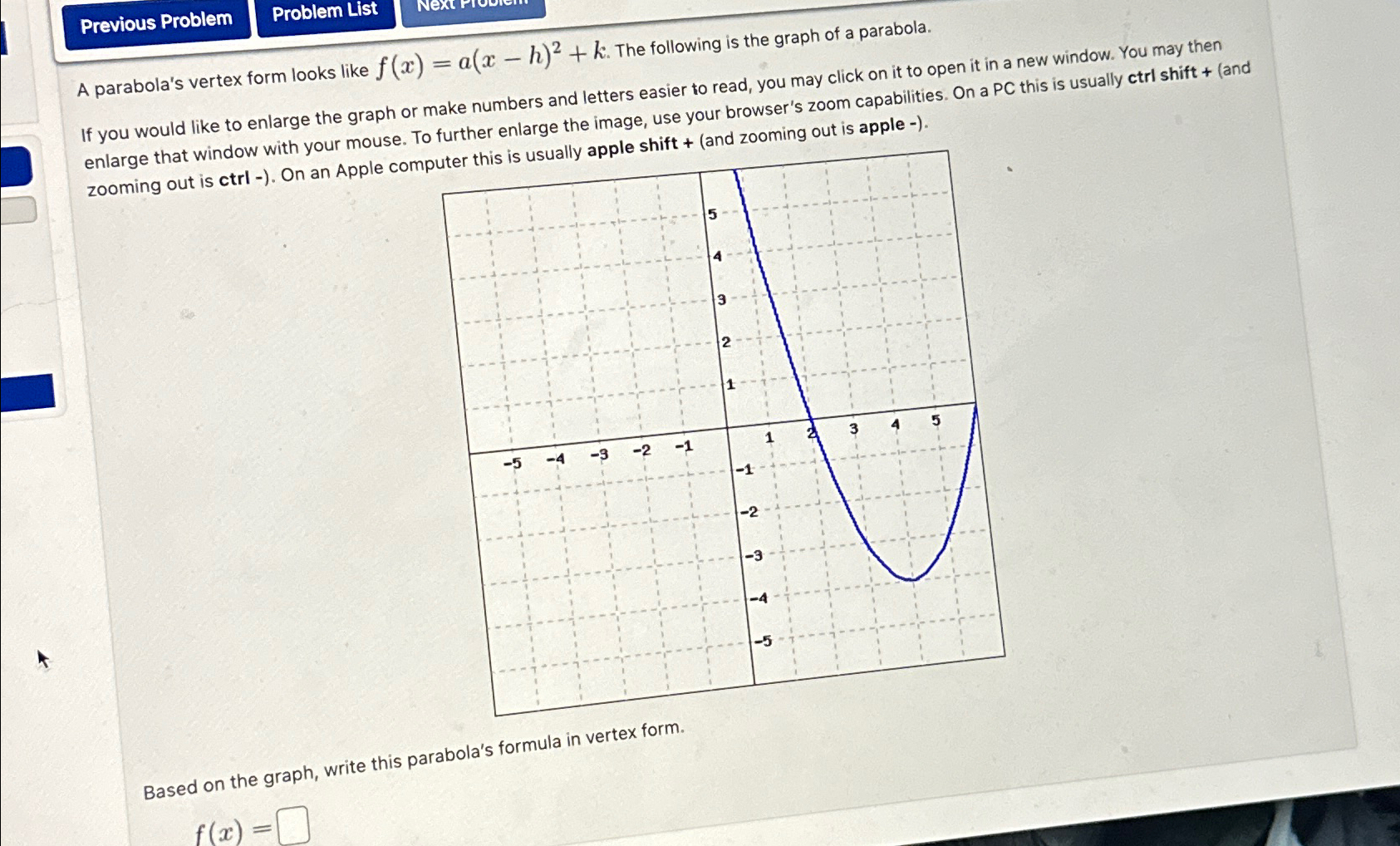 Solved Problem ListA parabola's vertex form looks like | Chegg.com