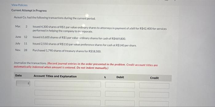Solved View Policies Current Attempt in Progress Ayayai Co. | Chegg.com