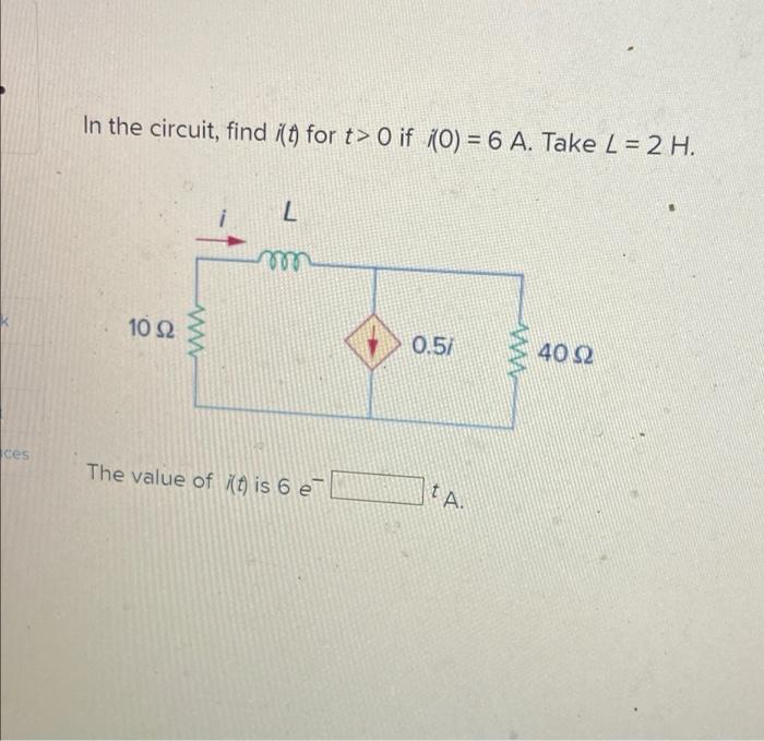 Solved In the circuit, find i() for t> O if 10) = 6 A. Take | Chegg.com