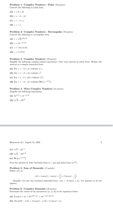 Solved Problem 1: Complex Numbers - Polar (0) Convert the | Chegg.com