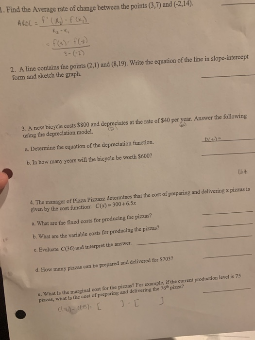 Solved 1 Find The Average Rate Of Change Between The Points Chegg