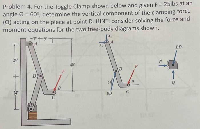 Solved Problem 4. For the Toggle Clamp shown below and given | Chegg.com