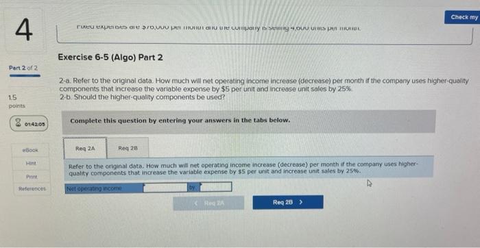 Solved Required information Exercise 6.5 (Algo) Changes in | Chegg.com